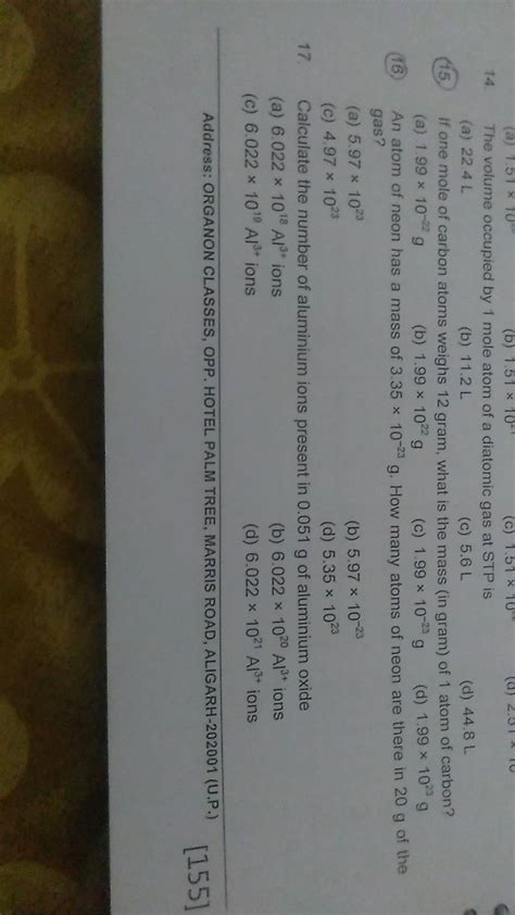 The Volume Occupied By 1 Mole Atom Of A Diatomic Gas At Stp Is Filo