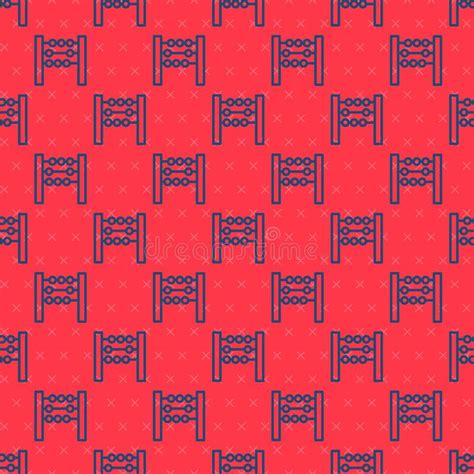 Blue Line Abacus Icon Isolated Seamless Pattern On Red Background Traditional Counting Frame