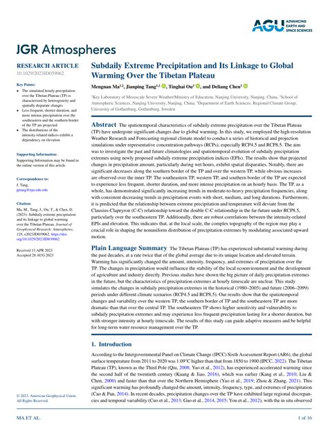 Sub‐daily Extreme Precipitation And Its Linkage To Global Warming Over The Tibetan Plateau