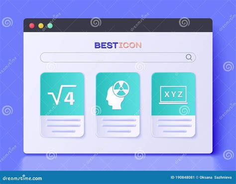 Set Head And Radiation Symbol Square Root Of 4 Glyph And Xyz Coordinate System Icon Vector