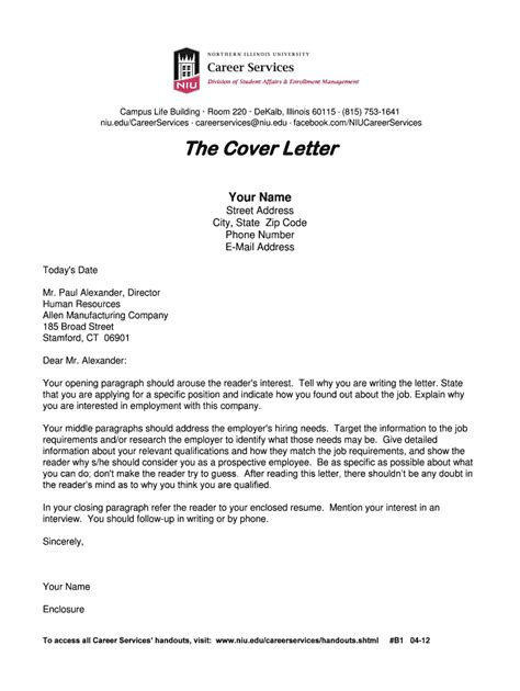 Fillable Online Niu The Cover Letter Niu Fax Email Print Pdffiller