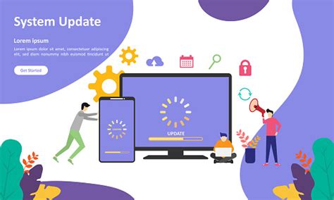 시스템 업데이트 개선 새로운 버전을 변경 합니다 웹 방문 페이지 Ui 모바일 앱 배너 템플릿에 적합 한 인물 문자로 업데이트