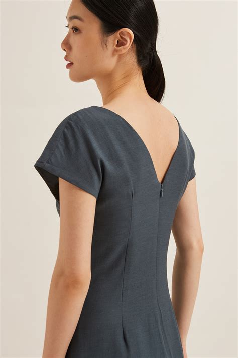 V Neck Ruched Midi Dress Our Second Nature