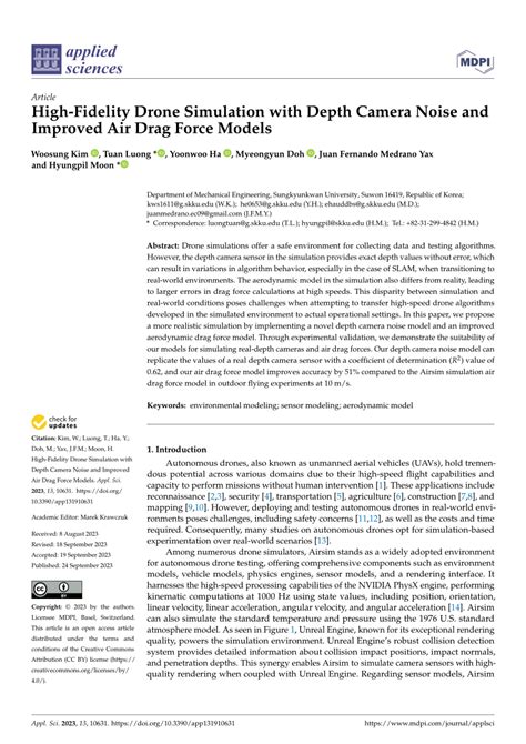 PDF High Fidelity Drone Simulation With Depth Camera Noise And Improved Air Drag Force Models
