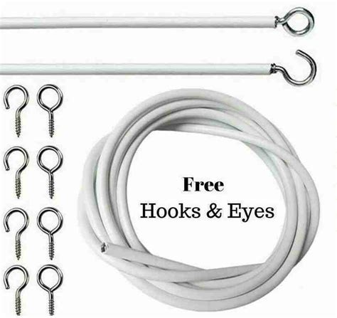 White Net Curtain Wire Cord With Hooks And Eyes Easy Diy Installation Handf Curtains And Blinds