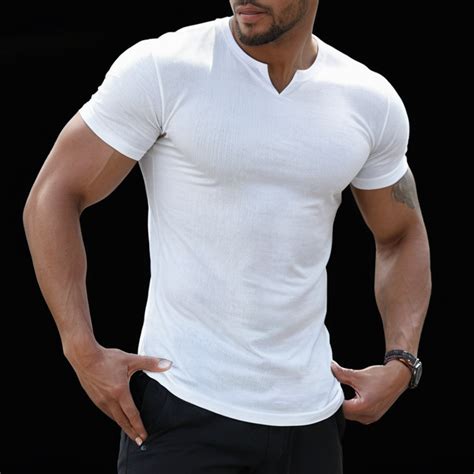 Mens Basic Solid Color Tight T Shirt