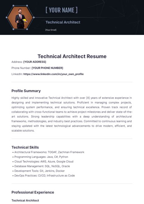 Free Technical Architect Resume Template To Edit Online