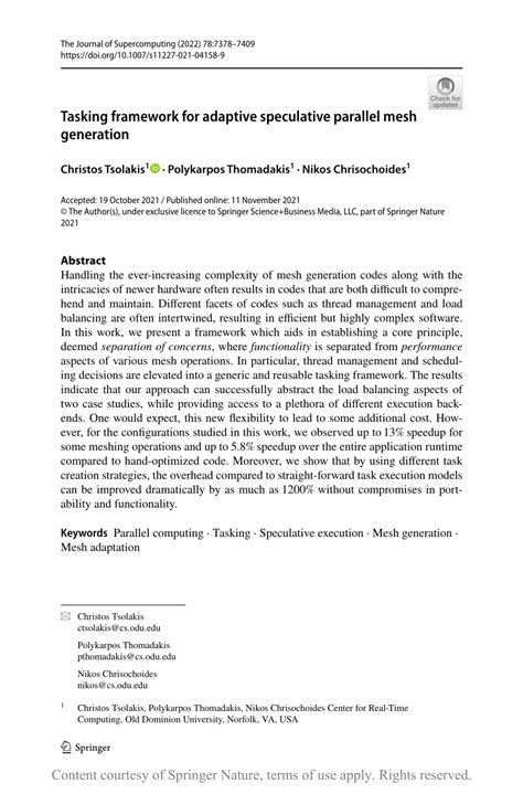 Tasking Framework For Adaptive Speculative Parallel Mesh Generation Request Pdf