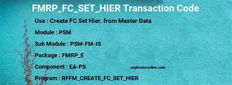 Fmrp Fc Set Hier Sap Tcode For Create Fc Set Hier From Master Data