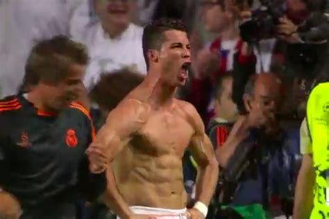 Cristiano Ronaldo Celebrates Shirtless