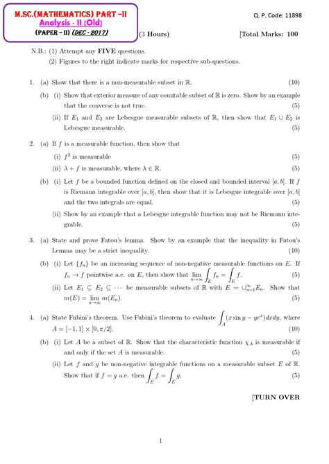 University Of Mumbai Msc Mathematics Part Ii Analysis Ii Old