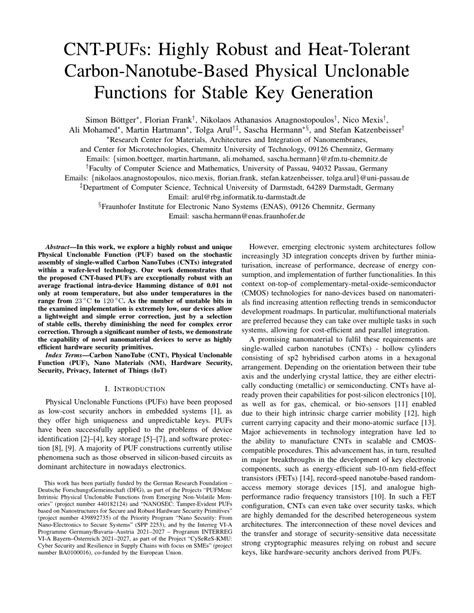 Pdf Cnt Pufs Highly Robust And Heat Tolerant Carbon Nanotube Based Physical Unclonable