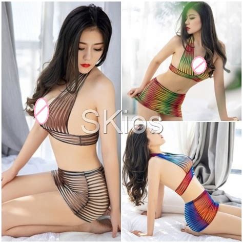 Jual Sexy Lingerie Transparan Mini Skirt Rok Mini Baju Tidur Wanita Set RedYellowGreen Kota