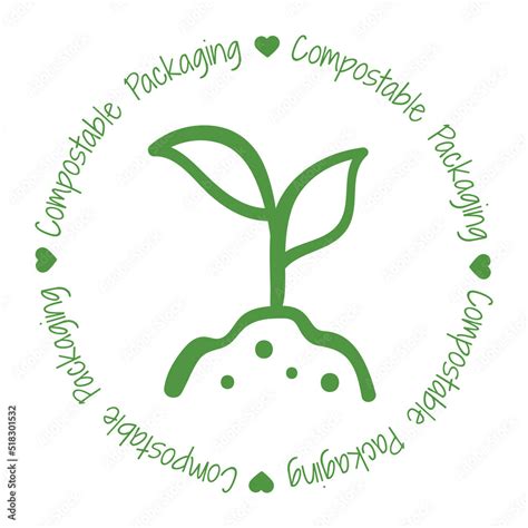 Compostable Packaging Circular Vector Label Stamp Green Round Logo