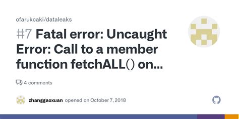Fatal Error Uncaught Error Call To A Member Function Fetchall On Boolean In · Issue 7