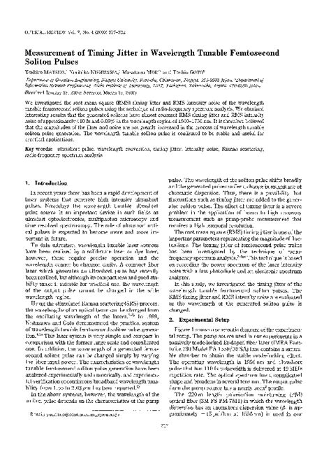 Pdf Measurement Of Timing Jitter In Wavelength Tunable Femtosecond Soliton Pulses
