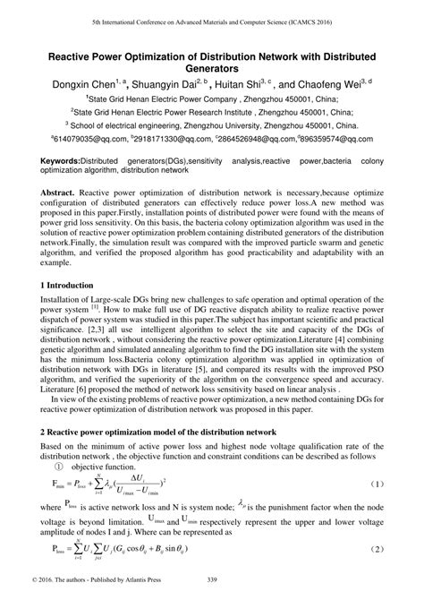 Pdf Reactive Power Optimization Of Distribution Network With Distributed Generators