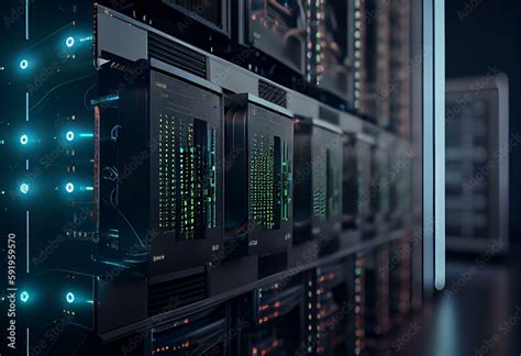 Rows Of Blade Server System In Data Center 3d Rendering Image