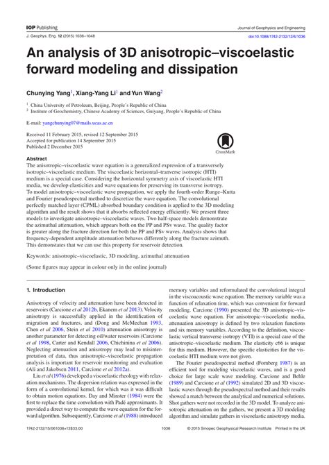 Pdf An Analysis Of 3d Anisotropic Viscoelastic Forward Modeling And Dissipation
