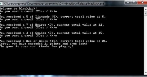 A Very Simple Blackjack Game C ~ Argos Lair