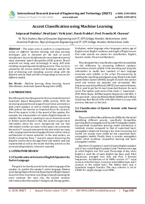 Pdf Accent Classification Using Machine Learning