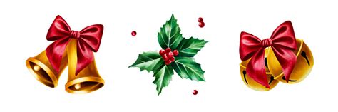 수채화 크리스마스 황금 종 와 빨간 새틴 활 와 호랑가시나무 장과 그림 흰색 배경에 고립된 새해 상징입니다 디자이너 장식 상점 엽서 포장지 표지 포스터 및 직물용 0명에