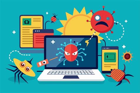 A Computer Is Under Attack By Various Animated Malware Viruses With Vibrant Graphics And Icons