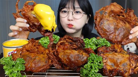 치즈소스 듬뿍 찍어 껍질째 바삭소프트쉘크랩 튀김 먹방🦀fried Soft Shell Crab With Cheese Sauce