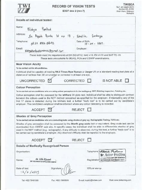 Visual Testing Form Pdf Pdf