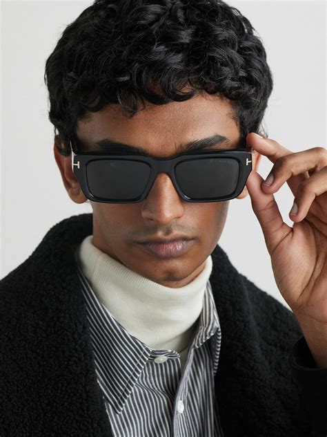 Tom Ford Icon Rectangular Frame Tortoiseshell Acetate Sunglasses Tom Ford
