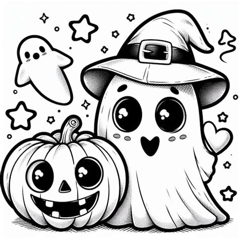 Милая страница для окрашивания Хэллоуина сгенерирована Премиум Ai сгенерированное изображение