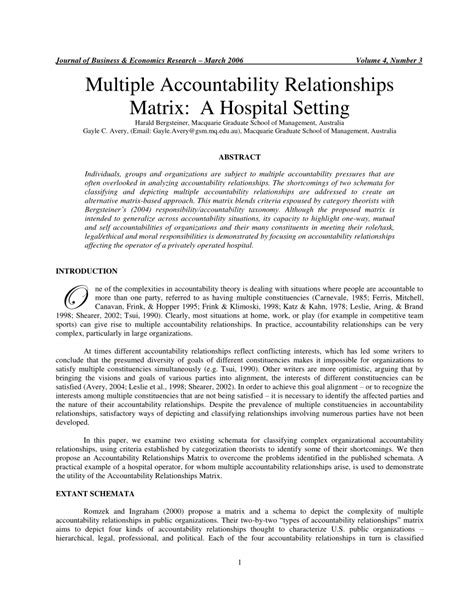 Pdf Multiple Accountability Relationships Matrix A Hospital Setting