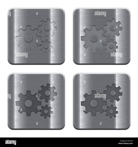 Set Of Gears Buttons Vector In Brushed Metal Style Arranged Layer