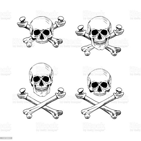 손으로 그린 그림 두개골 손으로 그린 두개골과 뼈 세트 벡터 아트 벡터 흑백 문신 두개골 일러스트 두개골에 대한 스톡 벡터 아트 및 기타 이미지 Istock