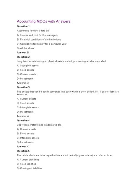Accounting Mcqs With Answers Pdf Debits And Credits Equity Finance