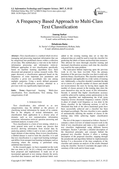 a frequency based approach to multi class text classification ijitcs