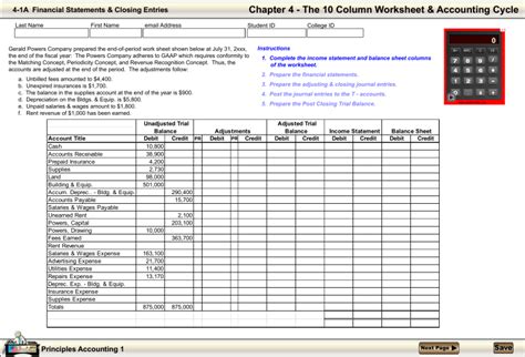 Accounting Worksheet 10 Column Financial Statements