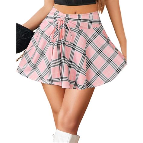 Avidlove Mini Skirt For Women Pleated Drawstring High Waist Skater