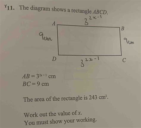 solved 11 the diagram shows a rectangle abcd ab 3 2x 1 cm bc 9cm