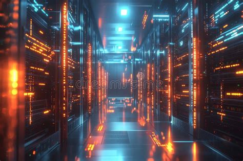 Futuristic Data Center Corridor With Illuminated Server Rows And Rhythmic Lighting Patterns