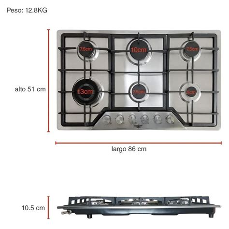 Parrilla De Gas 6 Quemadores Empotrable Acero Inoxidable Gutstark