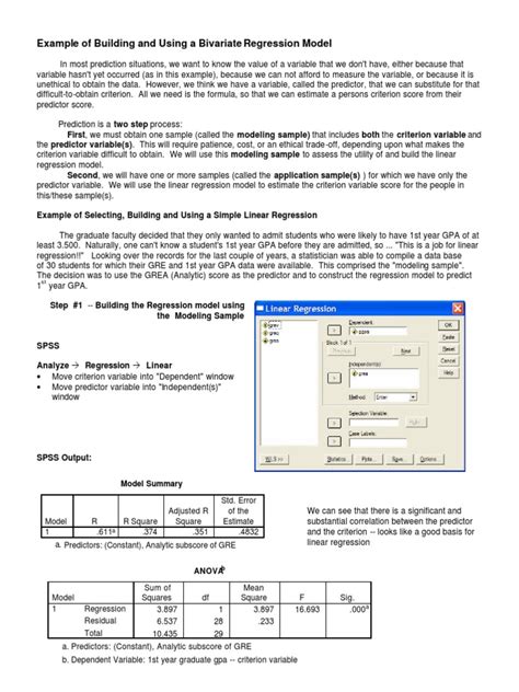 Example Of Building And Using A Bivariate Regression Model Pdf