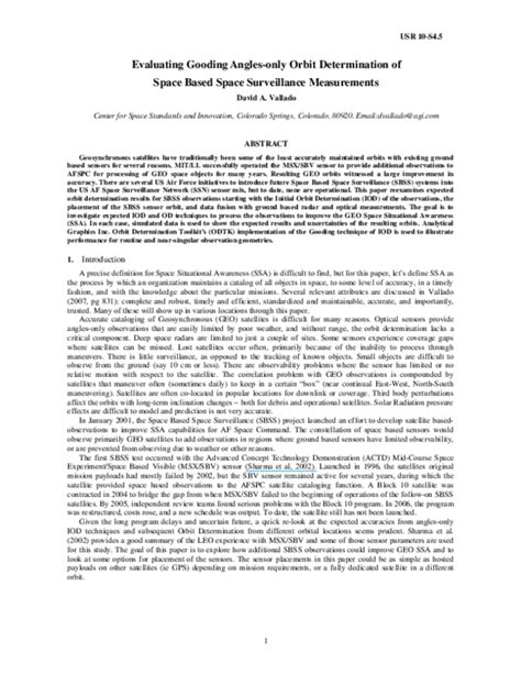 Pdf Evaluating Gooding Angles Only Orbit Determination Of Space Based Space Surveillance