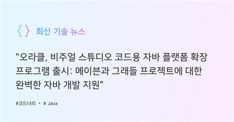 오라클 비주얼 스튜디오 코드용 자바 플랫폼 확장 프로그램 출시 메이븐과 그래들 프로젝트에 대한 완벽한 자바 개발 지원