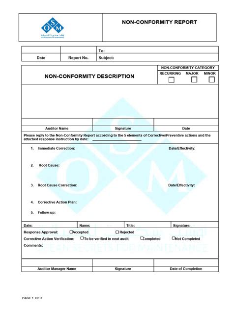 Non Conformity Report Pdf Finance And Money Management Technology And Engineering