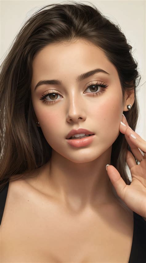 여성의 얼굴 클로즈업 검은색 상의와 손가락에 반지가 있습니다 Seaart Ai