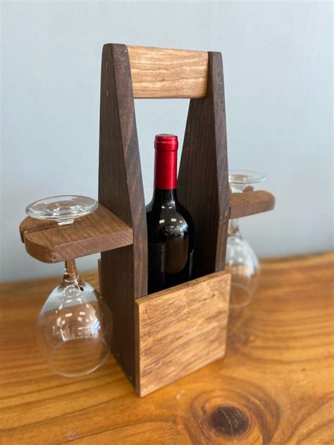 Hand Made Portable Wine Caddy With Stemmed Wine Glasses Etsy Artofit