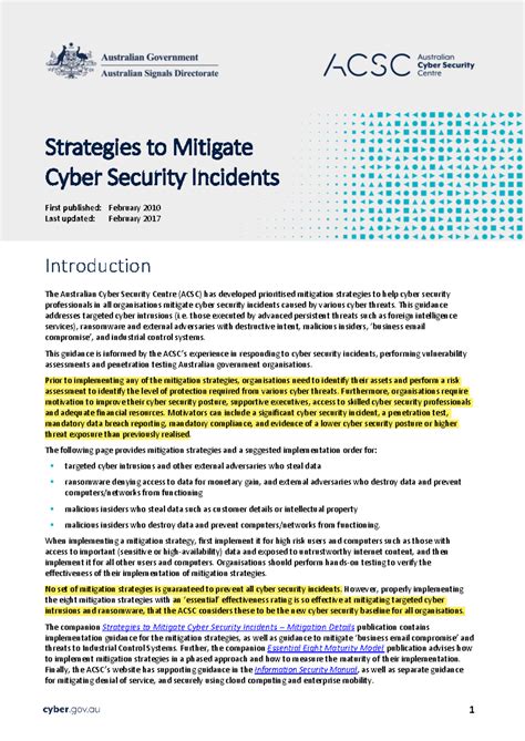 Protect Strategies To Mitigate Cyber Security Incidents February Introduction The