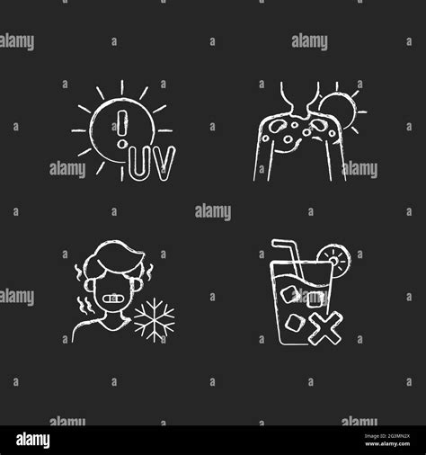 Sunburn Risk Chalk White Icons Set On Dark Background Stock Vector Image And Art Alamy