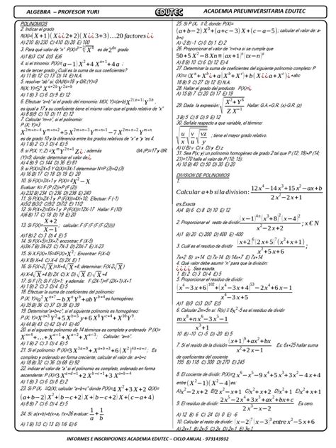 Ejercicios De Polinomios Pdf Álgebra Algoritmos